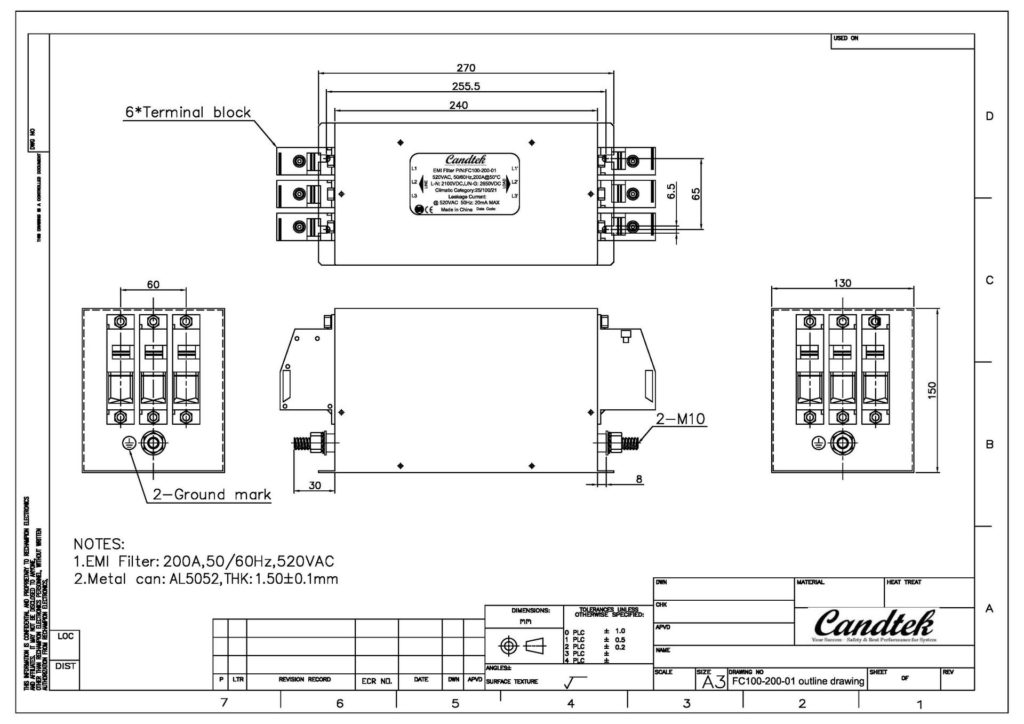 FC100-200-01 200A – Product: EMI/EMC/RFI Candtek filters for RCD